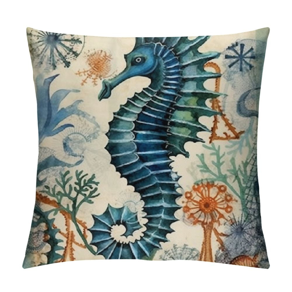 Nawypu Ocean Theme Decorative Throw Pillow Cover, Turtle Seahorse Throw ...