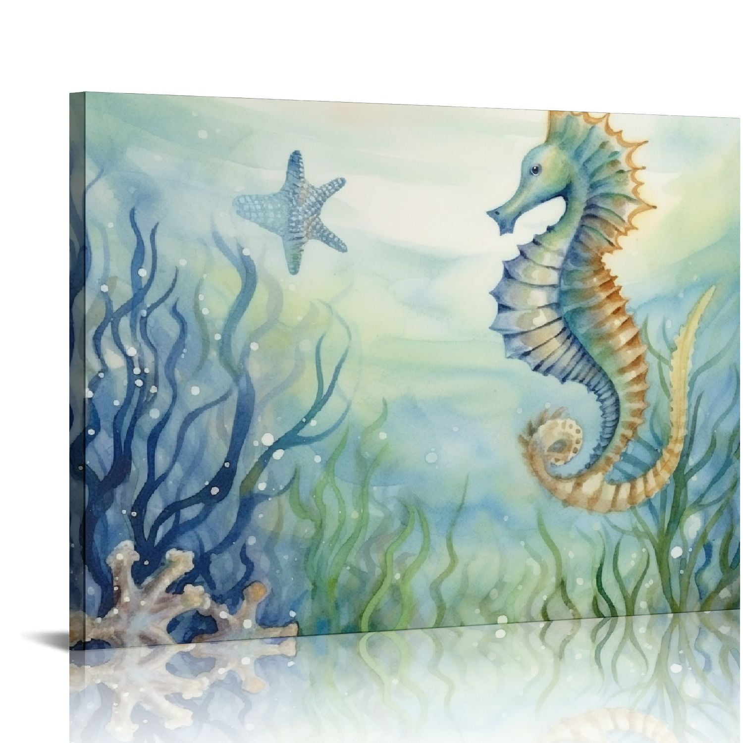 Nawypu Ocean Wall Art Sea Life Wall Decor Costal Watercolor Seahorse ...