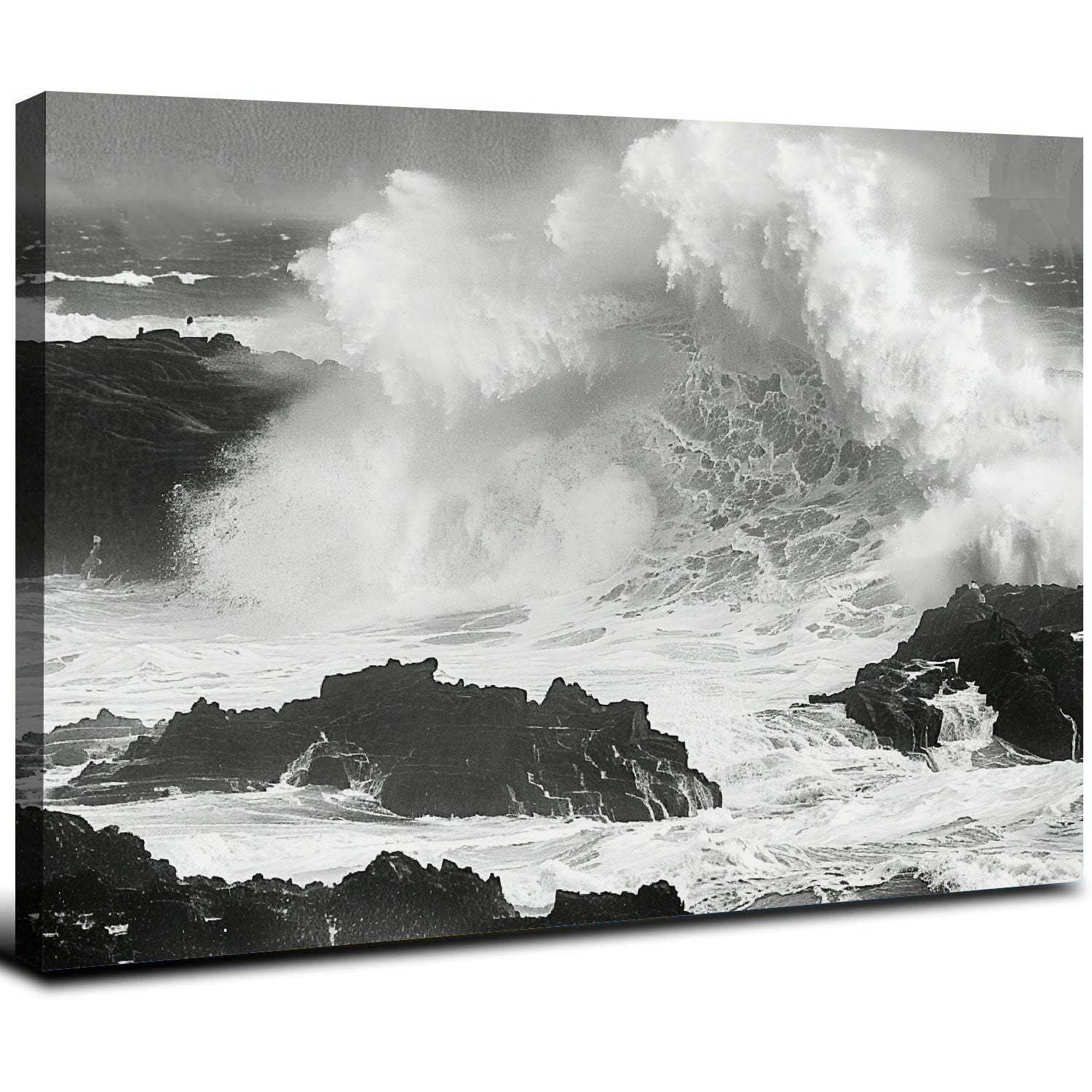 Nawypu Ocean Wave Canvas Wall Art Black and White Powerful Waves ...