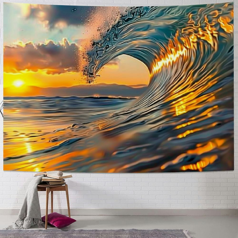 Nawypu Ocean Wave Tapestry Ocean Sunset Sunrise Sea Beach Blue Waves ...