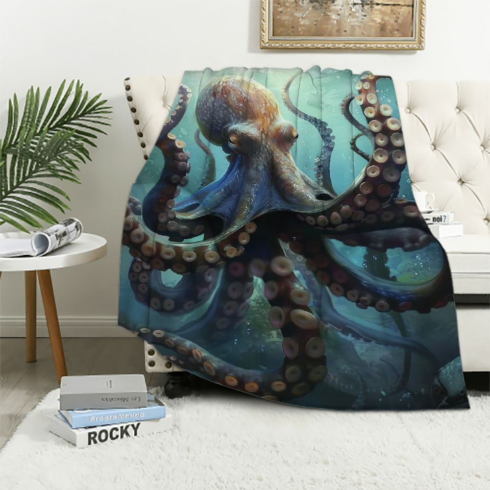 Nawypu Octopus Blanket Ocean Animal Theme Print Throw Blanket for Couch ...
