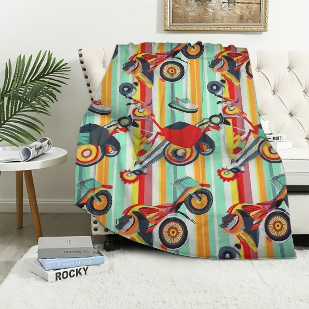 Nawypu Off-Road Motorcycle Seamless Pattern Throw Blanket for Couch Bed ...