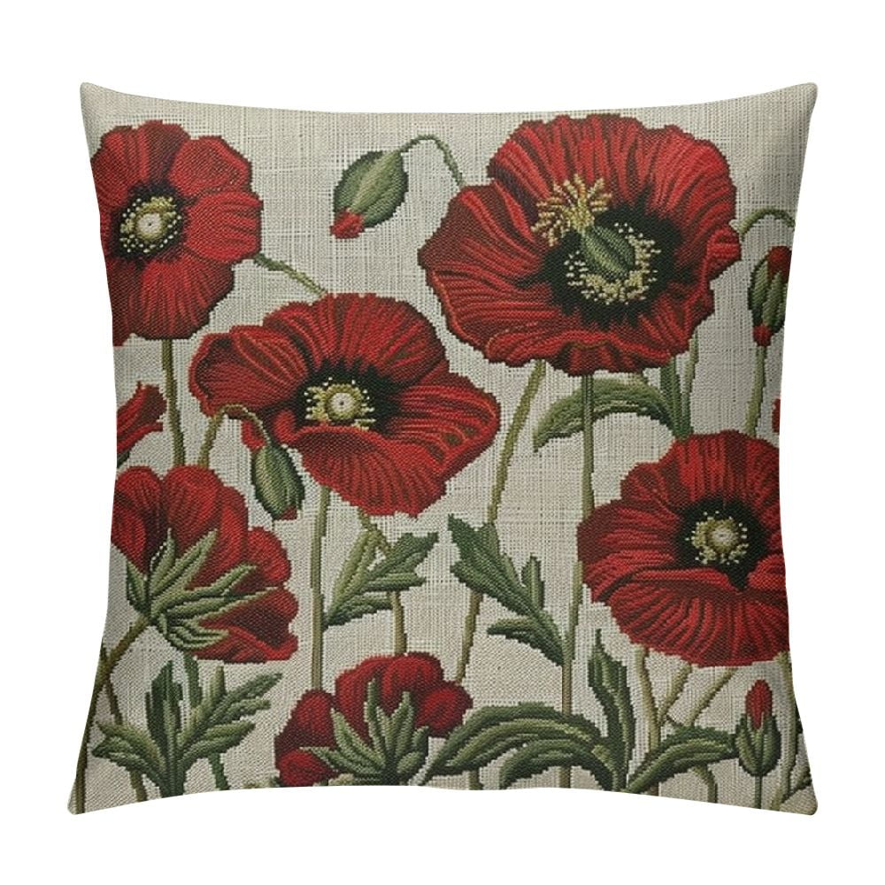 Nawypu Oil Painting Beautiful Plant Flowers red Poppy Throw Pillow ...