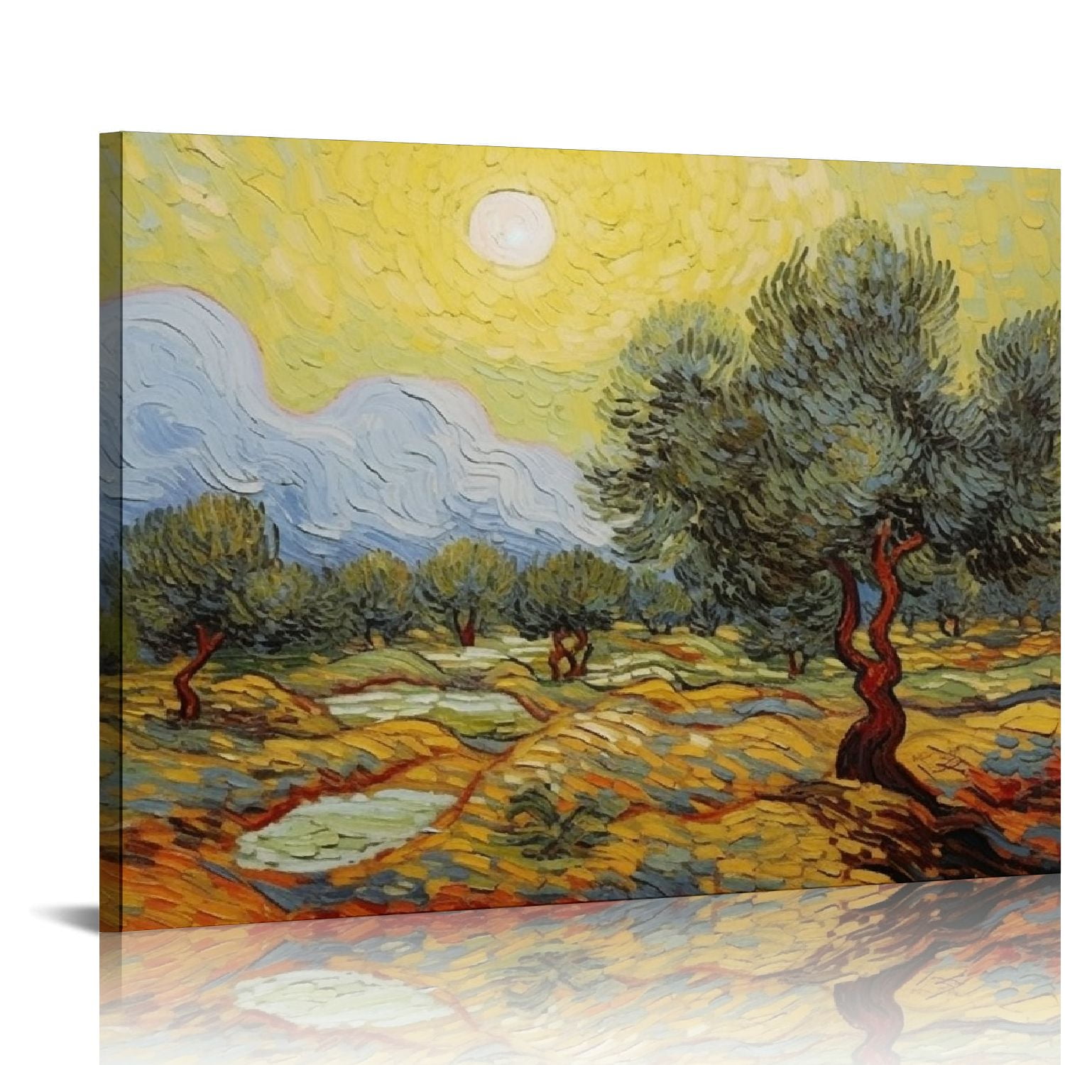 Nawypu Olive Trees with Yellow Sky and Sun Canvas Print of Vincen tWall ...
