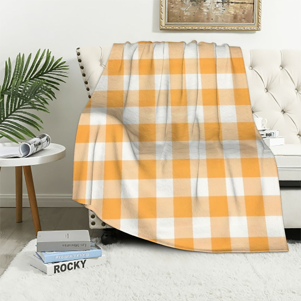 Nawypu Orange Checkered Blanket, Soft Cozy Checkered Throw Blanket for ...