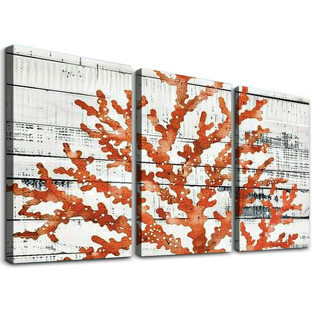 Nawypu Orange Coral Canvas Ready to Hang Ocean Beach Wall Art for ...