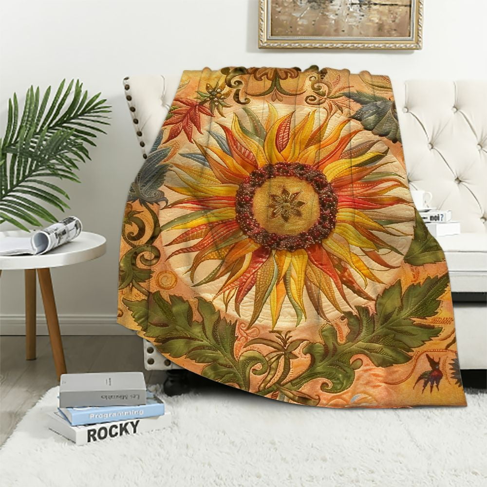 Nawypu Orange Sun and Moon Throw Blanket, 70s Vintage Boho Sunflowers ...
