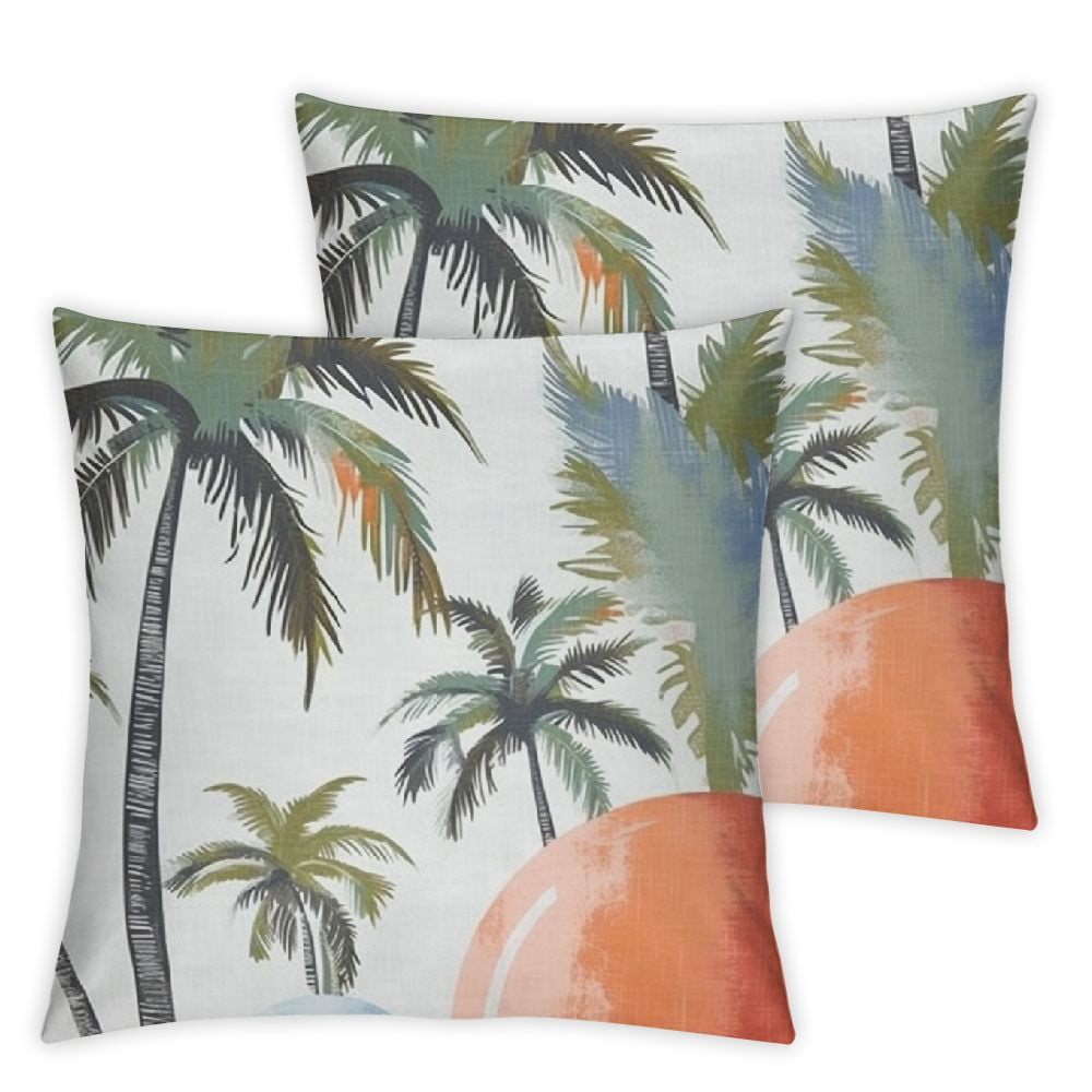 Nawypu Orange Sunset Print Throw 2pcs Pillow Cover,Watercolor Tropical ...