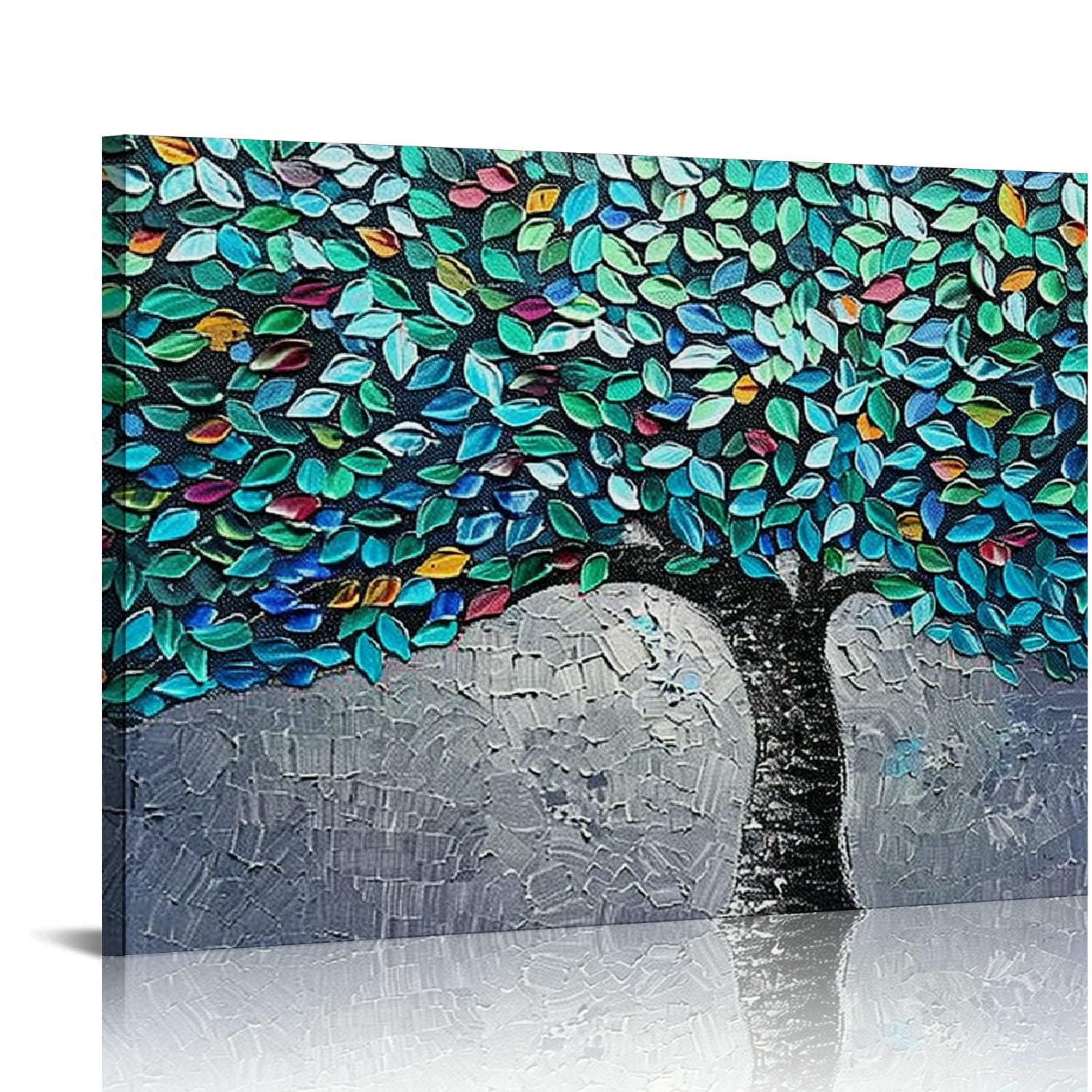 Nawypu Original Abstract Art On Canvas Texture Blue and green Tree ...