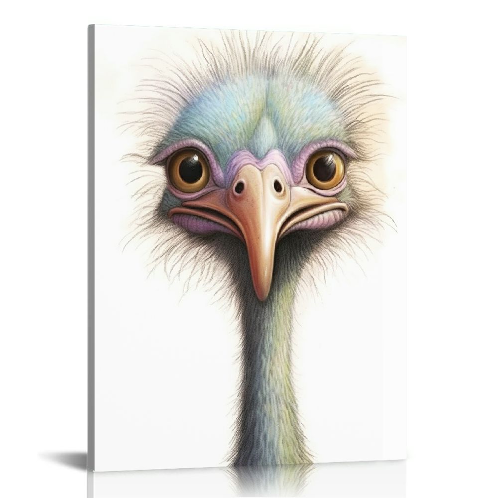 Nawypu Ostrich Canvas Wall Art Watercolor Cute Animal Artwork Bird ...