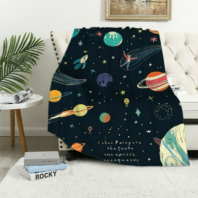 ONETECH Outer Space Blanket for Kids Boys Cute Alien Throw Blanket Ship ...