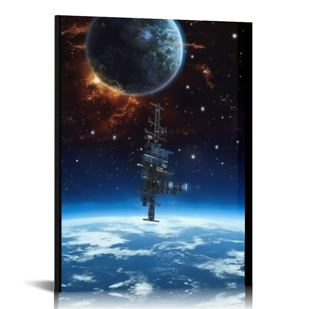 Nawypu Outer Space Wall Art Large Galaxy Earth Canvas Wall Decor ...