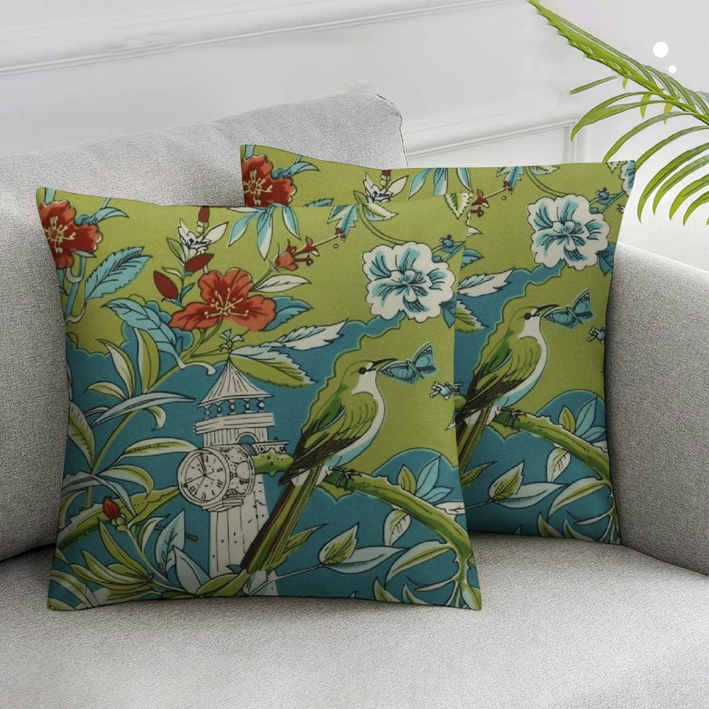 Nawypu Pagoda Garden Imperial Cushion Cover Asian Green Chinoiserie