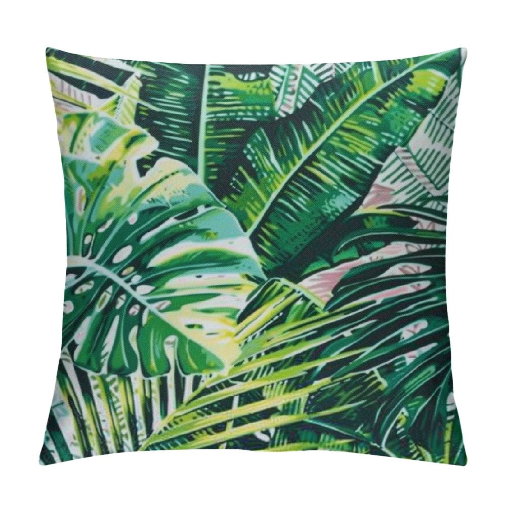 Nawypu Palm Leaf Throw Pillow Covers Green Tropical Leaves Decorative ...
