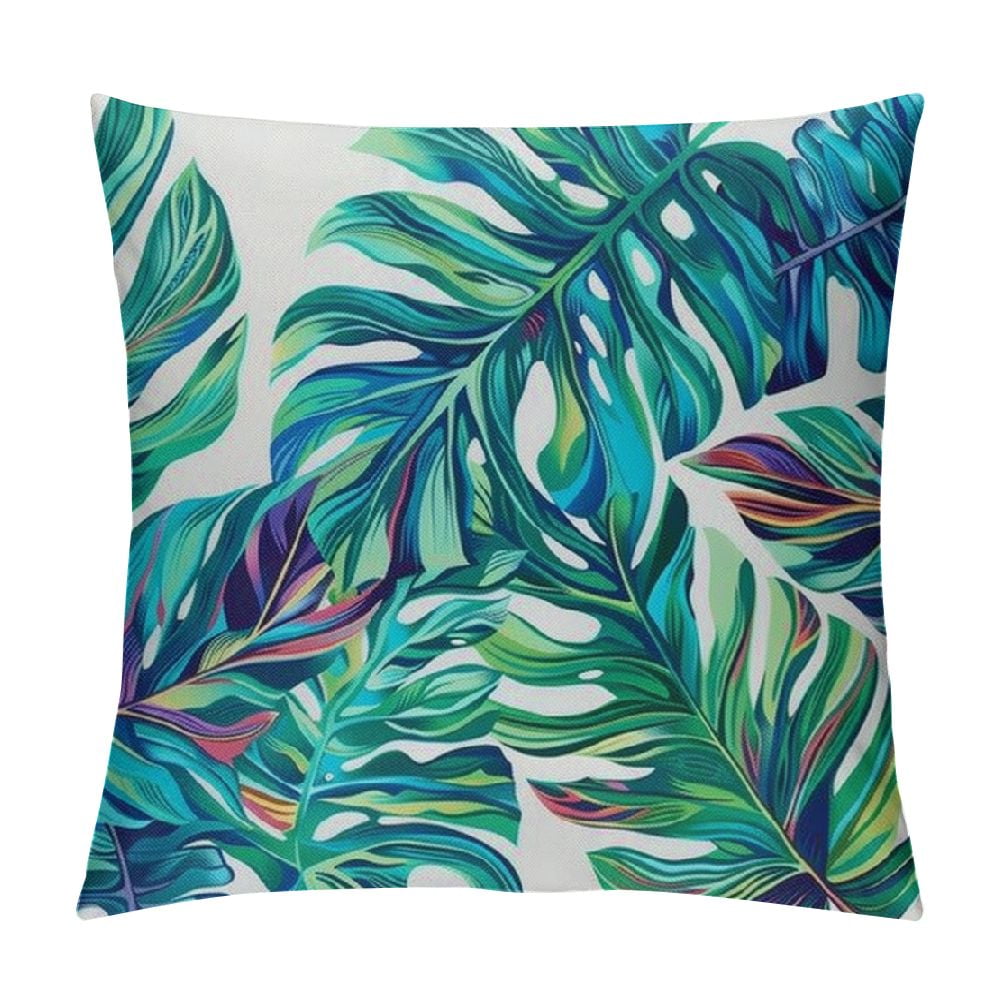 Nawypu Palm Leaves Bed Pillow Covers Tropical Beach Turquoise Green