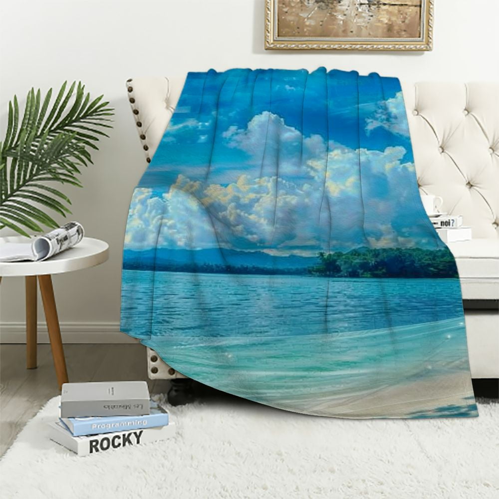 Nawypu Palm Tree Hawaiian Ocean Beach Print Flannel Throw Blanket ...