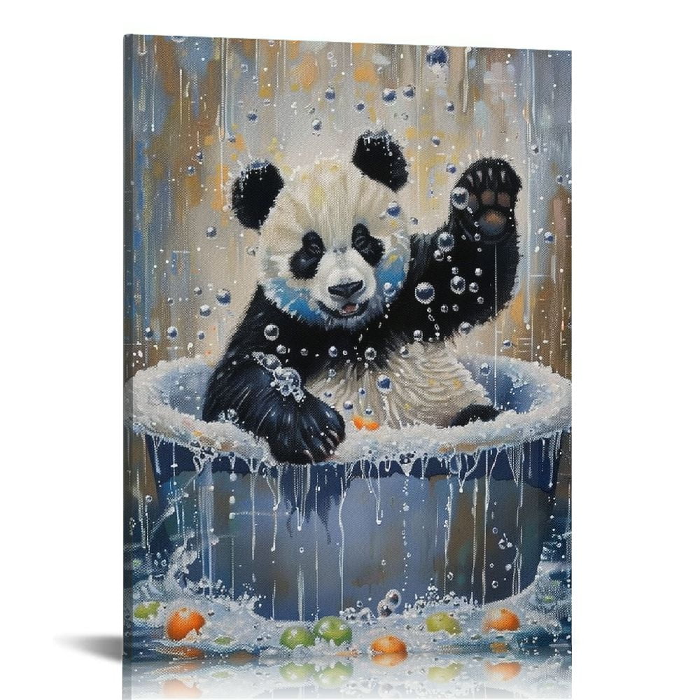 Nawypu Panda in Bathtub Canvas Wall Art Print, Animal Picture Decor ...