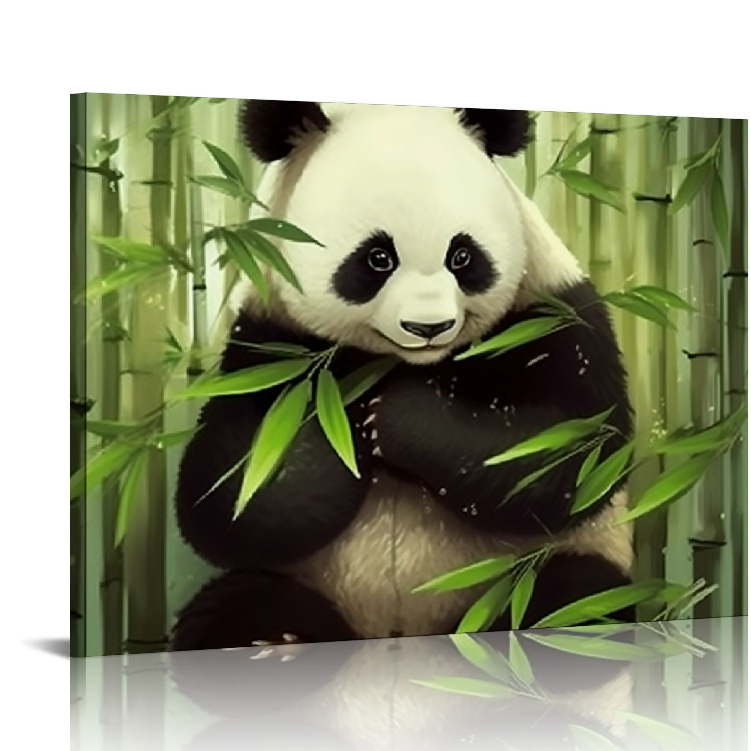 Nawypu Panda Canvas Wall Art Animals Painting with Bamboo Flowers Cute ...