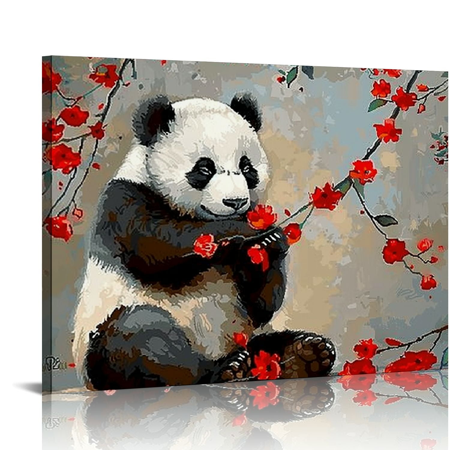 Nawypu Panda Canvas Wall Art Panda Picture Prints with Flower Cute ...