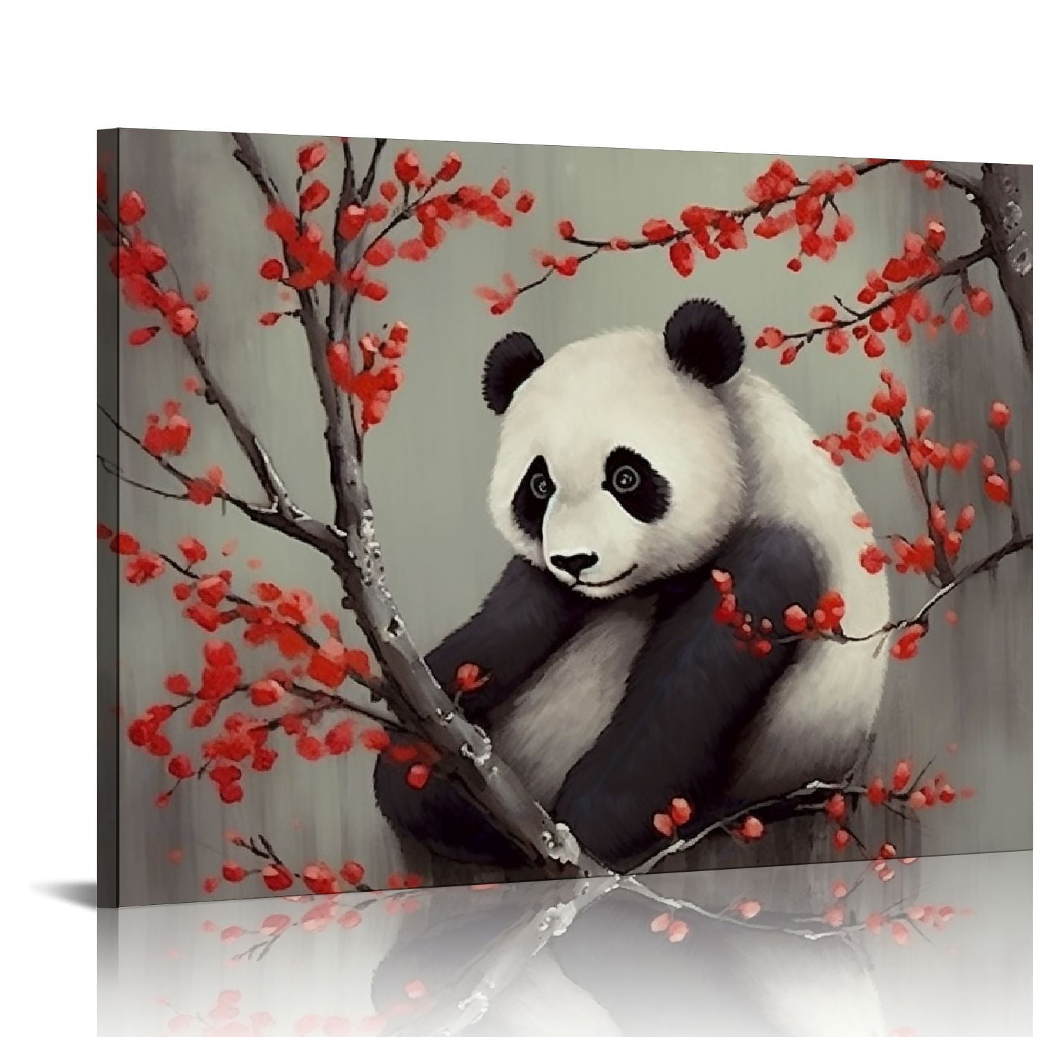 Nawypu Panda Canvas Wall Art Panda Picture Prints with Flower Cute ...