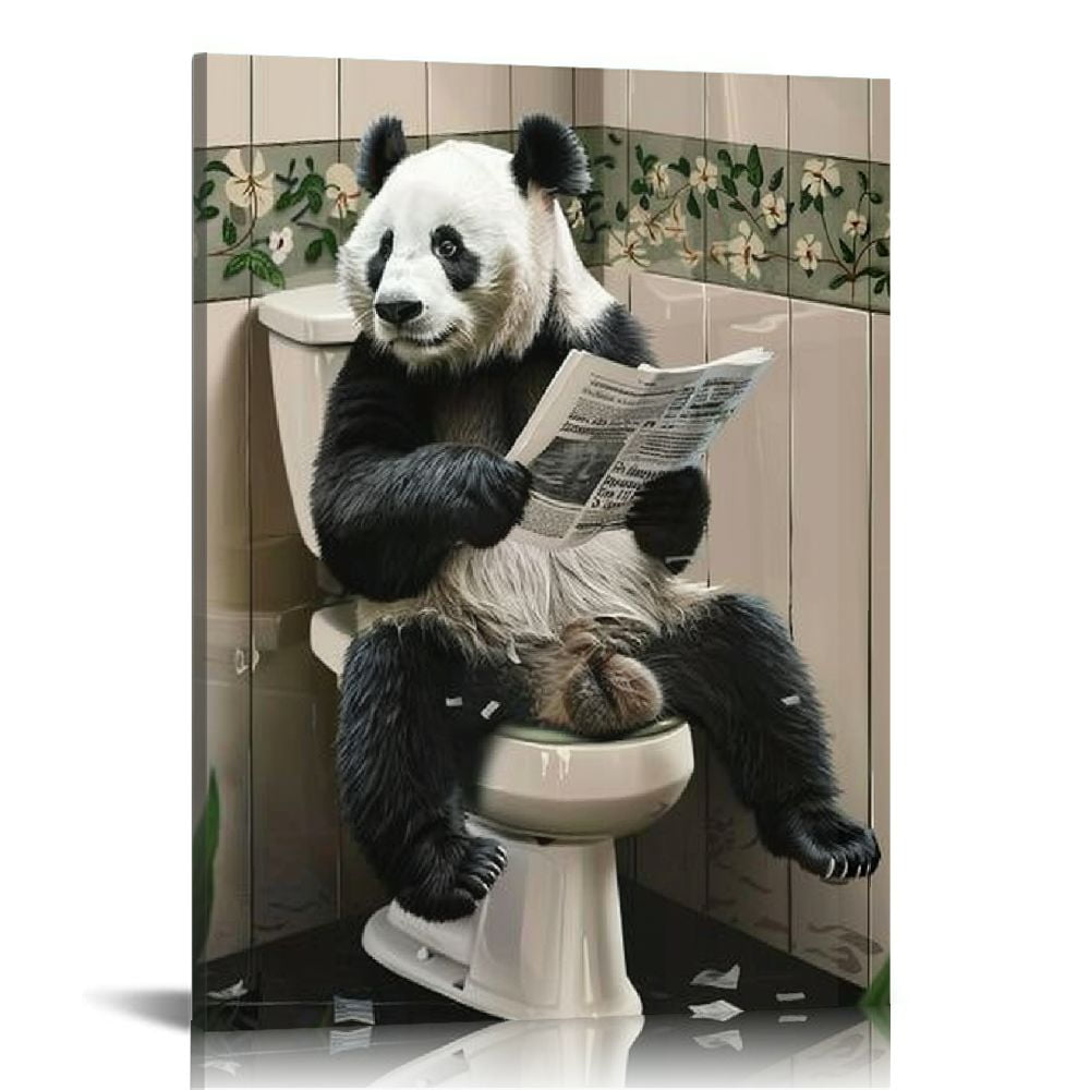 Nawypu Panda Poster Canvas Wall Art for Bathroom, Funny Graffiti ...
