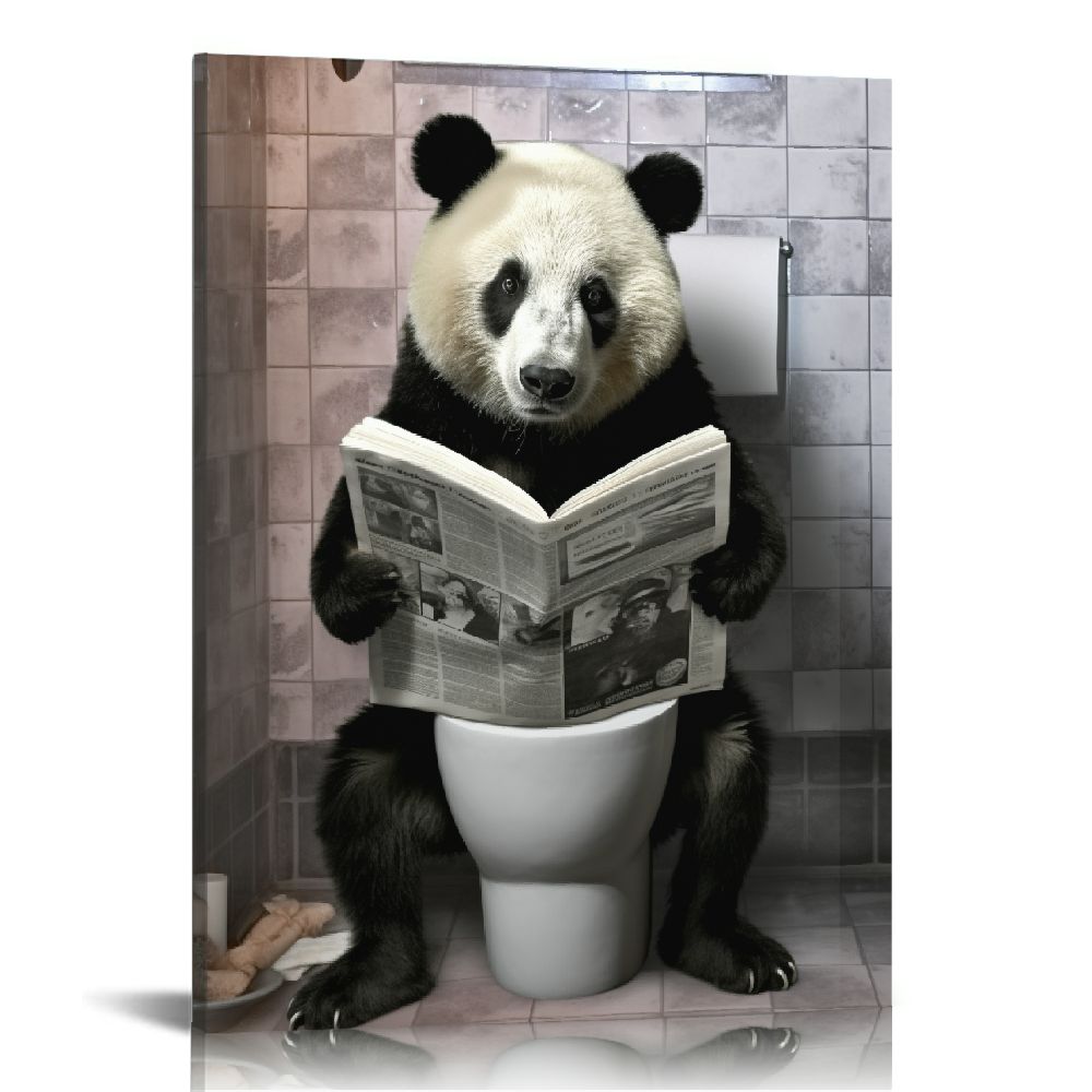 Nawypu Panda Reading Newspaper In Toilet Canvas Prints Wall Art ...