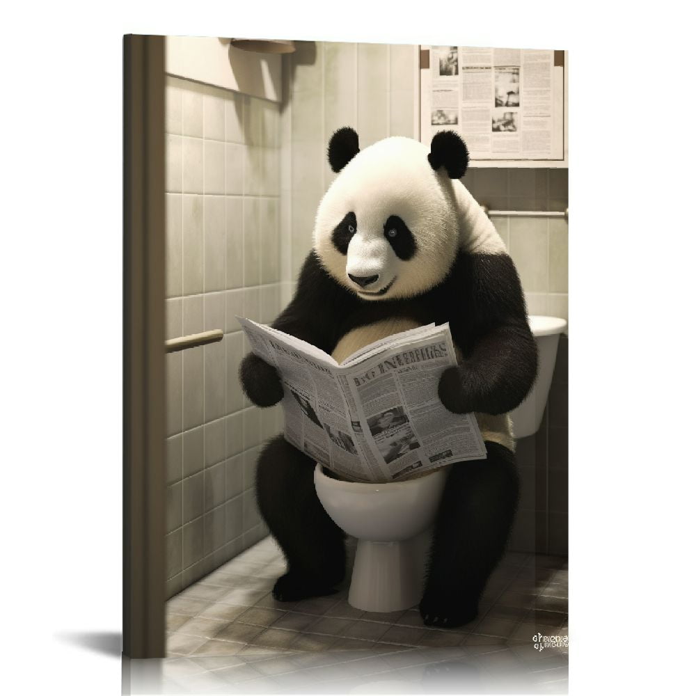 Nawypu Panda Sitting on Poster Panda Reading a Newspaper Funny Bathroom ...