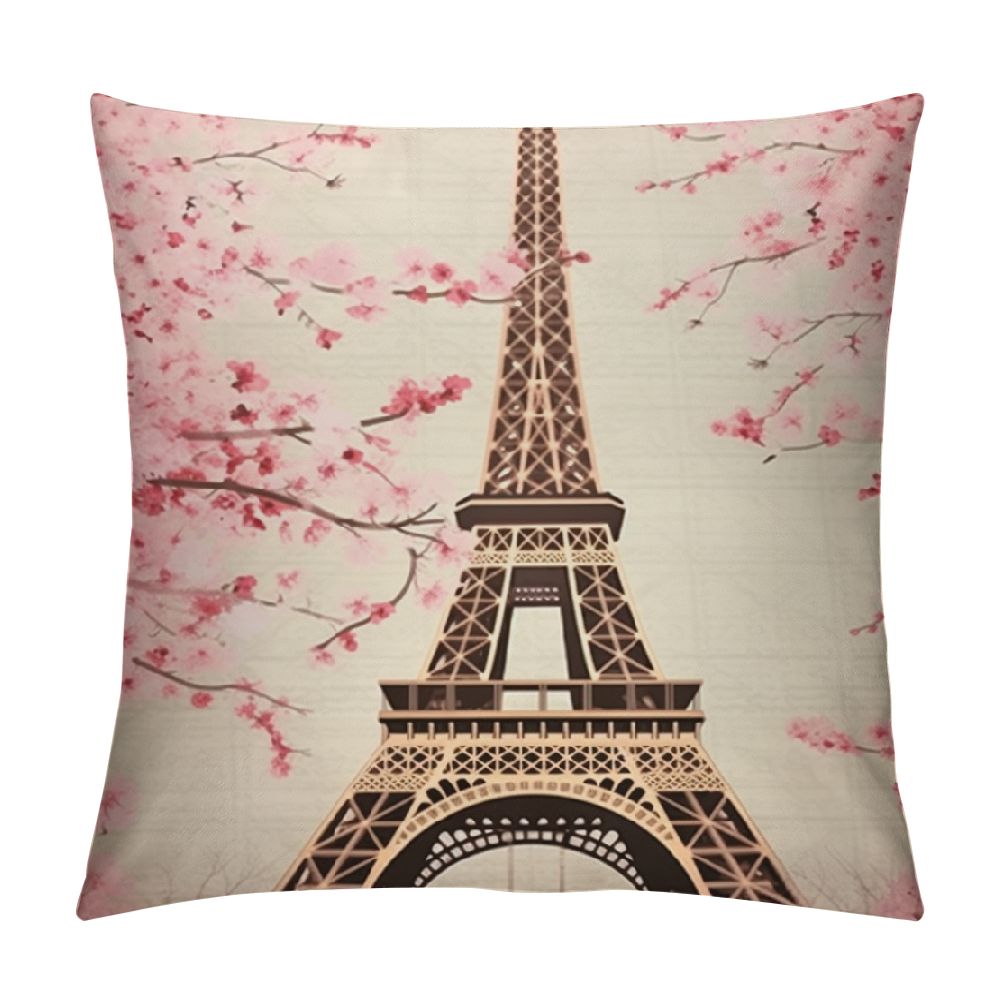 Nawypu Paris Eiffel Tower Cherry Blossoms Throw Pillow Covers Pillow ...