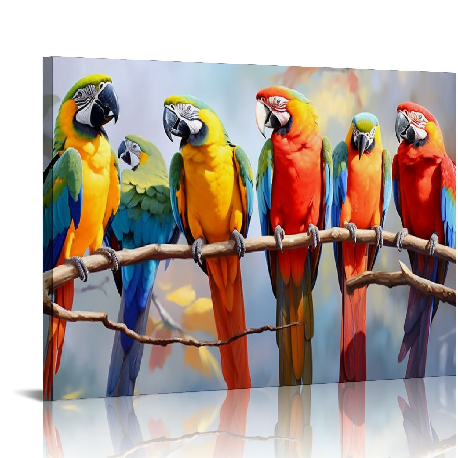 Nawypu Parrot Bird Canvas Wall Art Colorful Parrots on Branch Painting Prints Tropical Rain ...