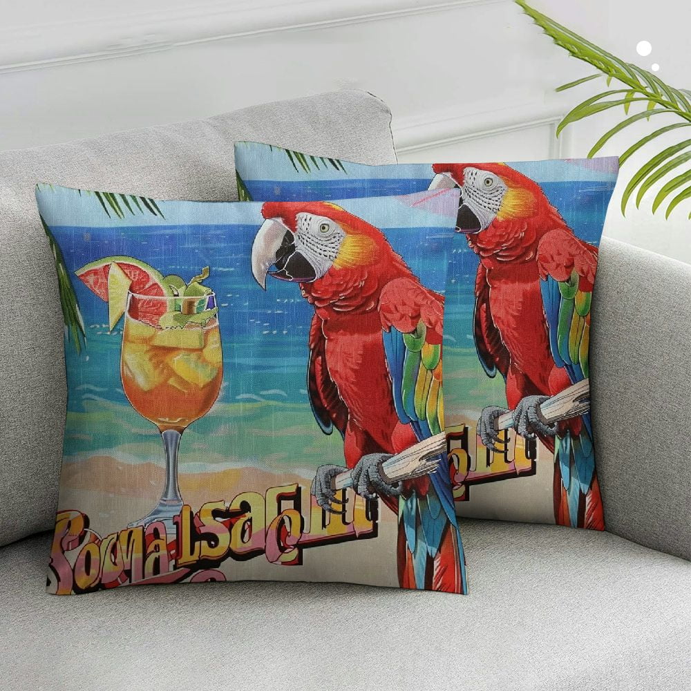 Nawypu Parrot Birds Pillows Summer Beach House Tropical Square ...