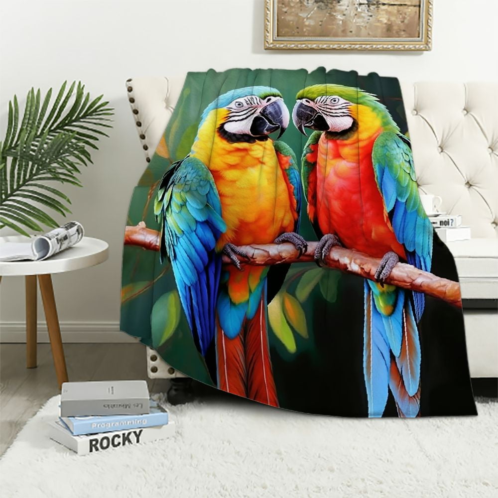 Nawypu Parrot Blanket Leaves Birds Macaws Blanket Soft Fuzzy Plush ...