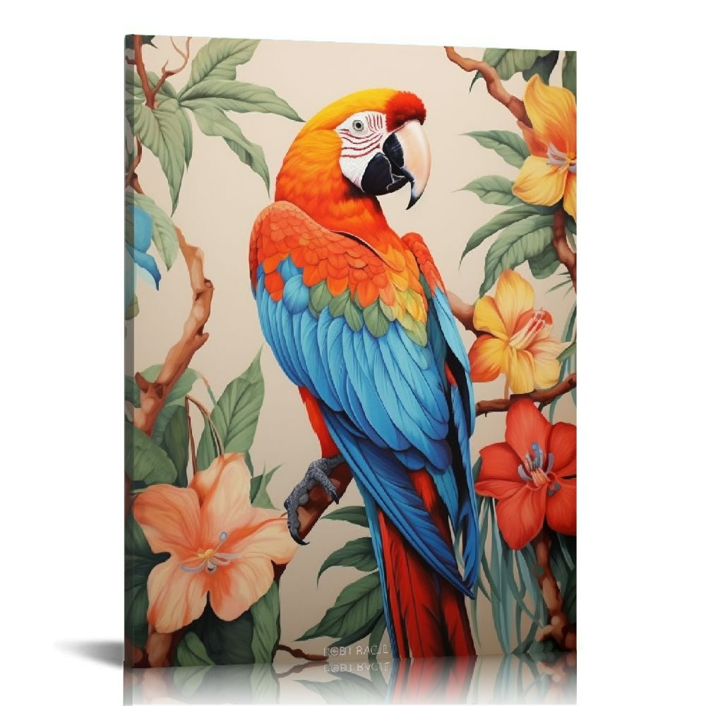 Nawypu Parrot Canvas Wall Art Colorful Parrot on Branch Painting ...
