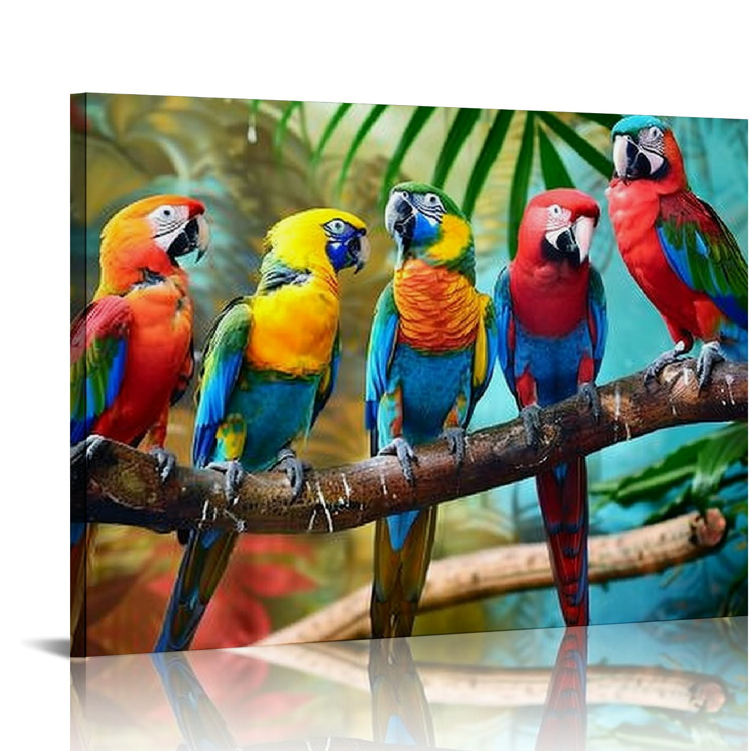 Nawypu Parrot Canvas Wall Art, Colorful Parrots on Branch Photo Picture Tropical Rain Forest ...
