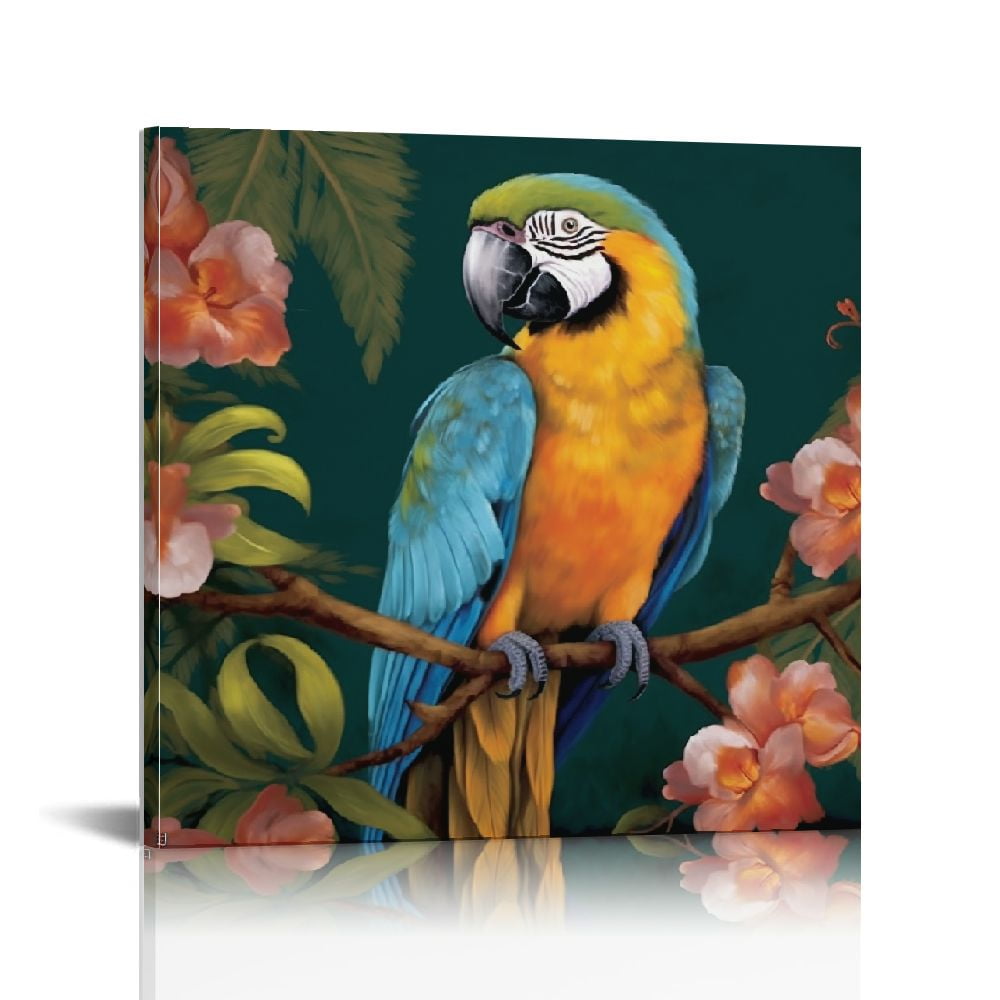 Nawypu Parrot Canvas Wall Art Tropical Birds Paintings Green Parrot ...