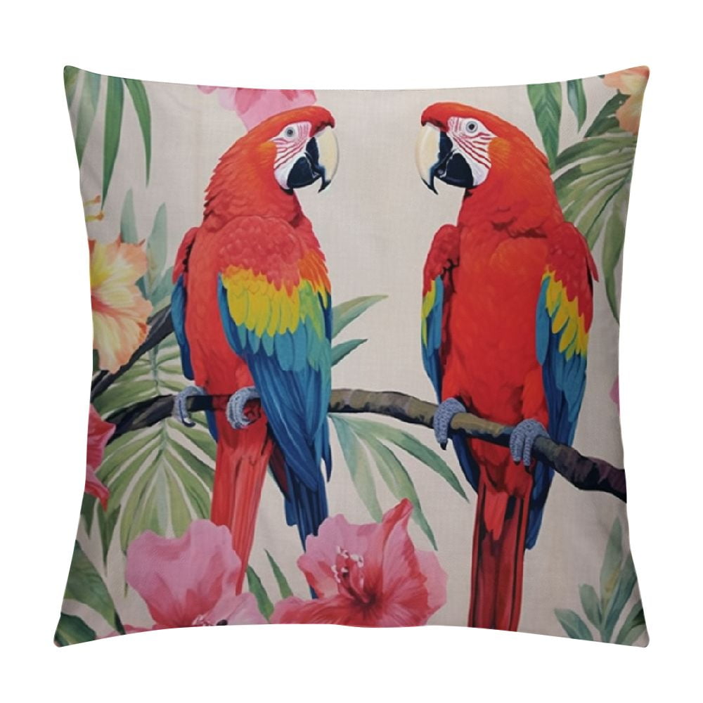 Nawypu Parrot Throw Pillow Covers Cute Bird Tropical Exotic Summer Palm ...