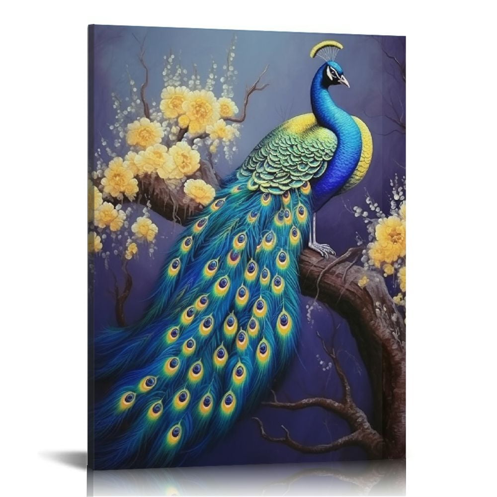 Nawypu Peacock Canvas Wall Art Peacock Picture Wall Decor Purple ...