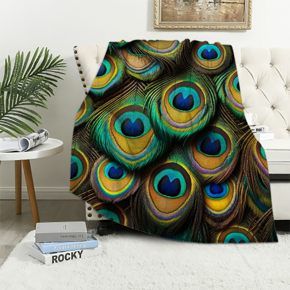 Nawypu Peacock Feather Print Throw Blanket Comfort Design Home ...