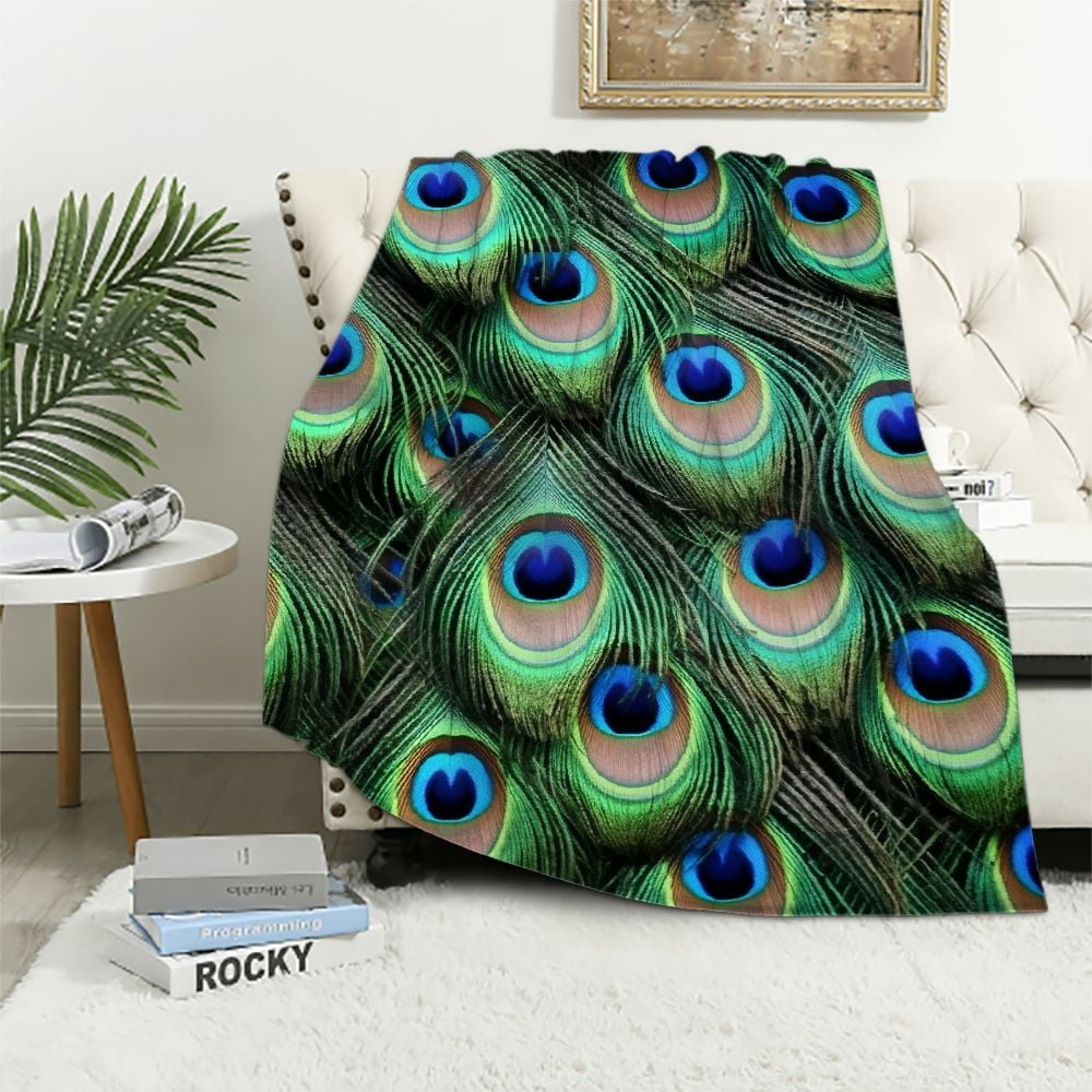 Nawypu Peacock Feather Print Throw Blanket Comfort Design Home ...