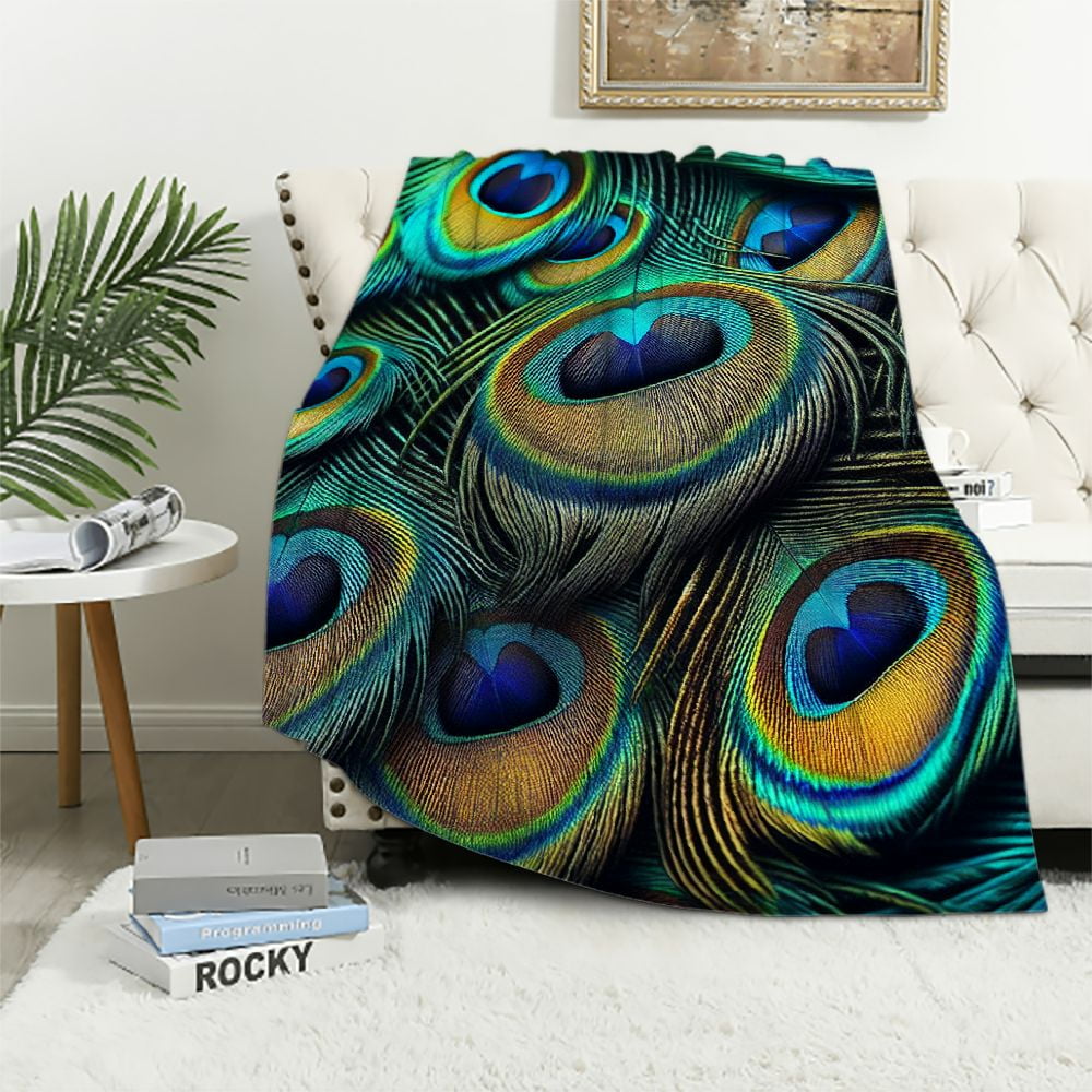 Nawypu Peacock Feather Soft Winter Throw Blankets, Cute Flannel Plush ...