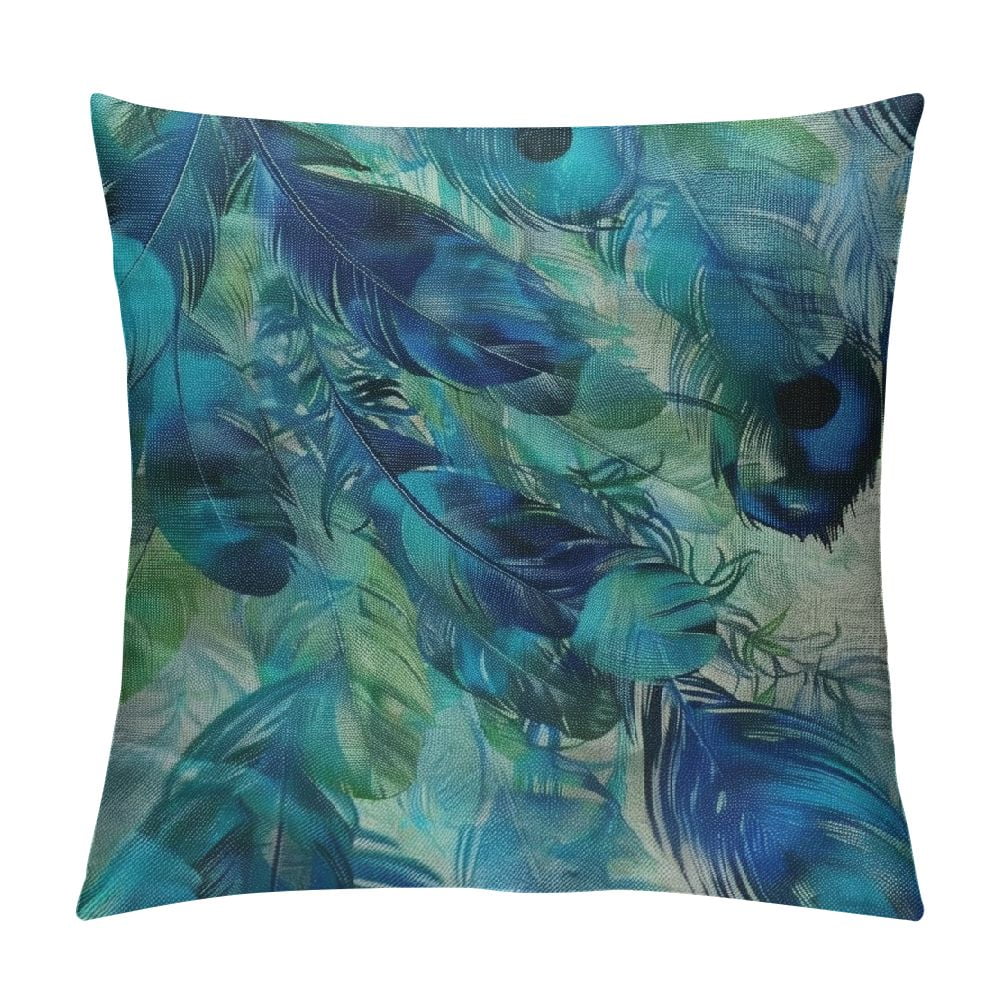 Nawypu Peacock Feather Throw Pillow Case Cushion Cover Watercolor ...