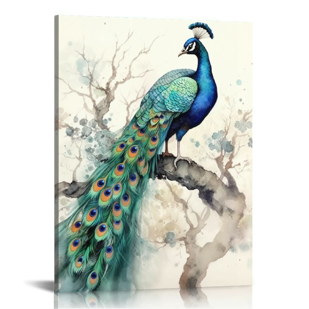 Nawypu Peacock Wall Art Watercolor Peacock Pictures Wall Decor Aesthetic Peacock Canvas Prints