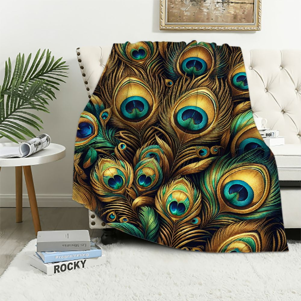 Nawypu Peacocks Feather Blanket for Couch Bed Throw Blanket, Aesthetic ...