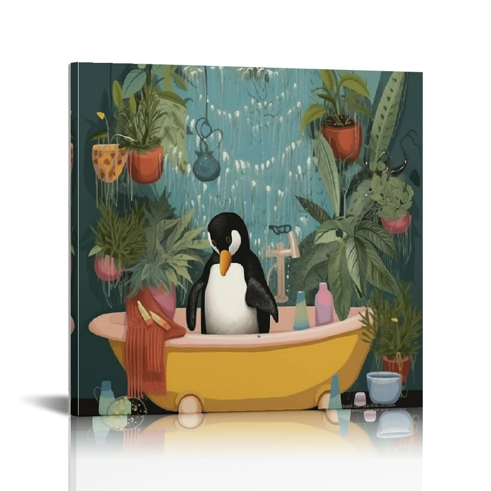 Nawypu Penguins in Bathtub Bathroom Canvas Prints Wall Decor Tropical ...