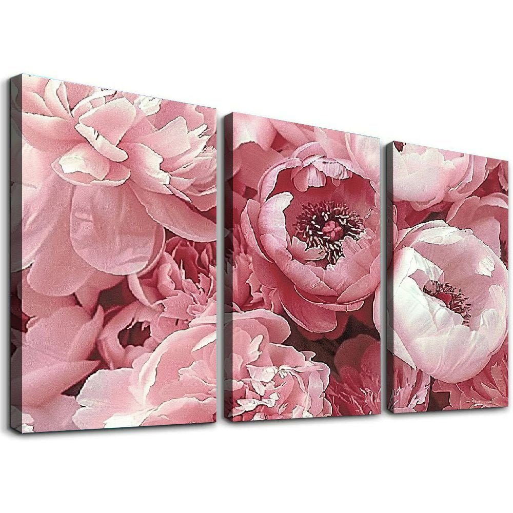 Nawypu Peonies Wall Art Pink Peony Wall Art Flower Rose Painting Wall ...
