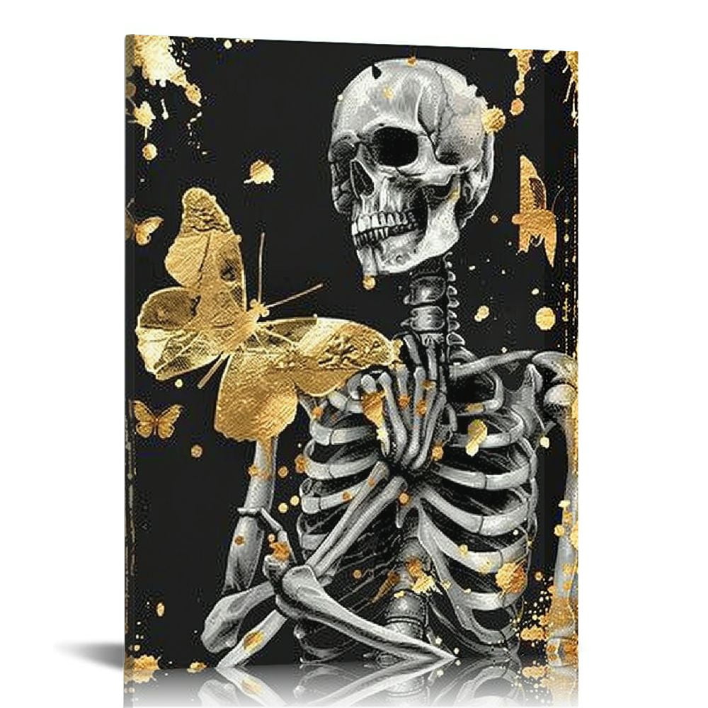 Nawypu Pieces Black and Gold Skeleton Canvas Wall Art Golden Animal ...