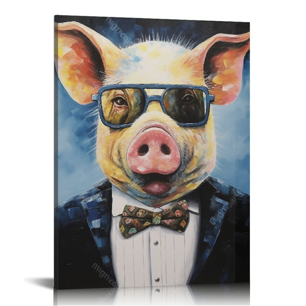Nawypu --Pig Canvas Wall Art Smart Pig with Starry Night Glasses ...