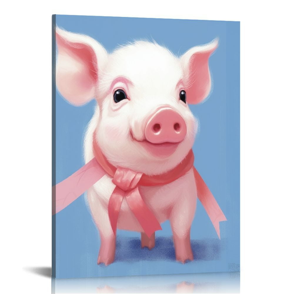 Nawypu Pig Posters Canvas Wall Art - Cartoonish Pink Piggies for Girls ...