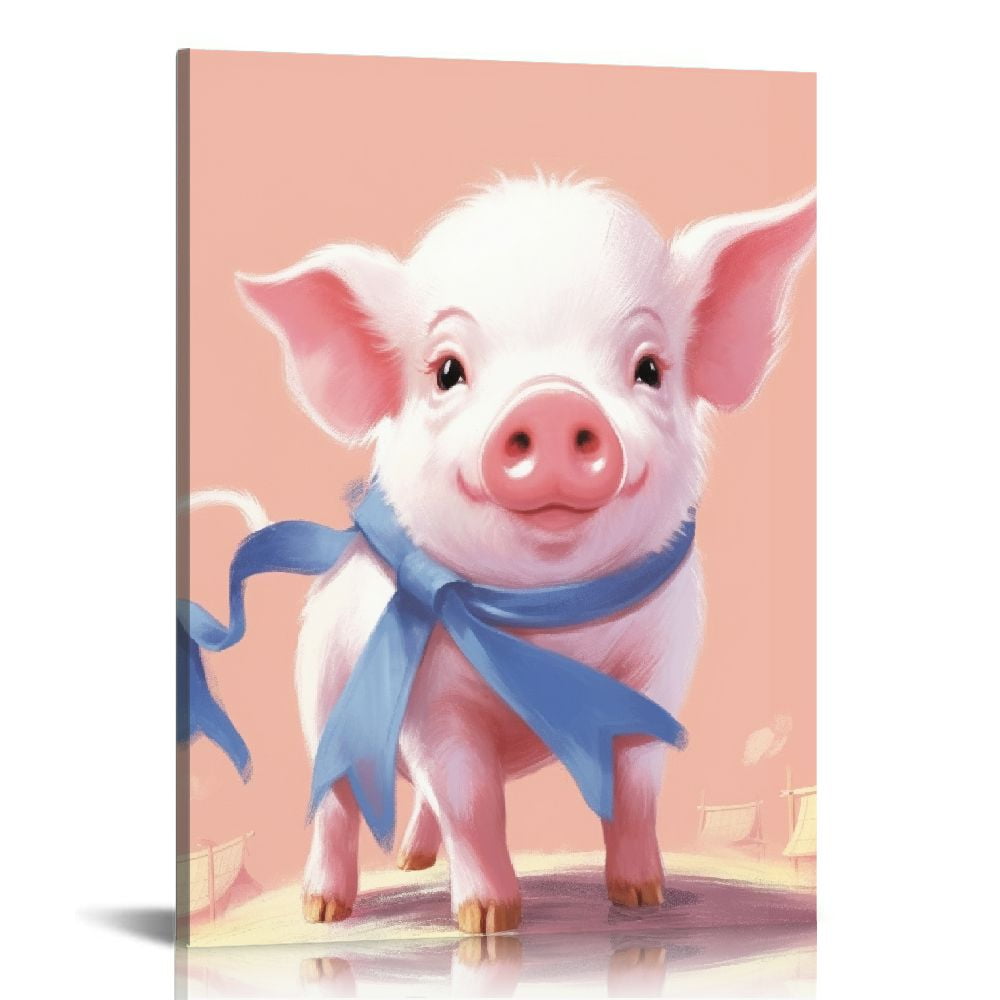 Nawypu Pig Posters Canvas Wall Art - Cartoonish Pink Piggies for Girls ...