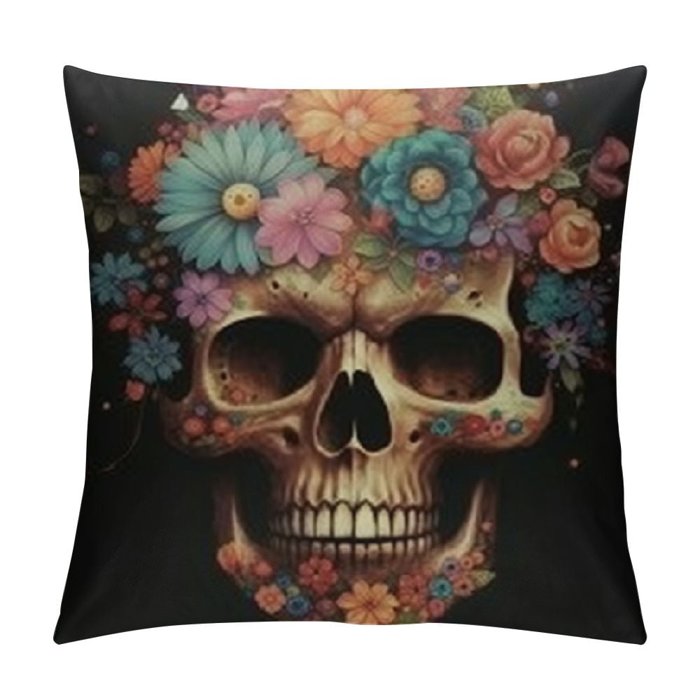 Nawypu Pillow Cover Art Skull Throw Pillow Cover With Watercolor