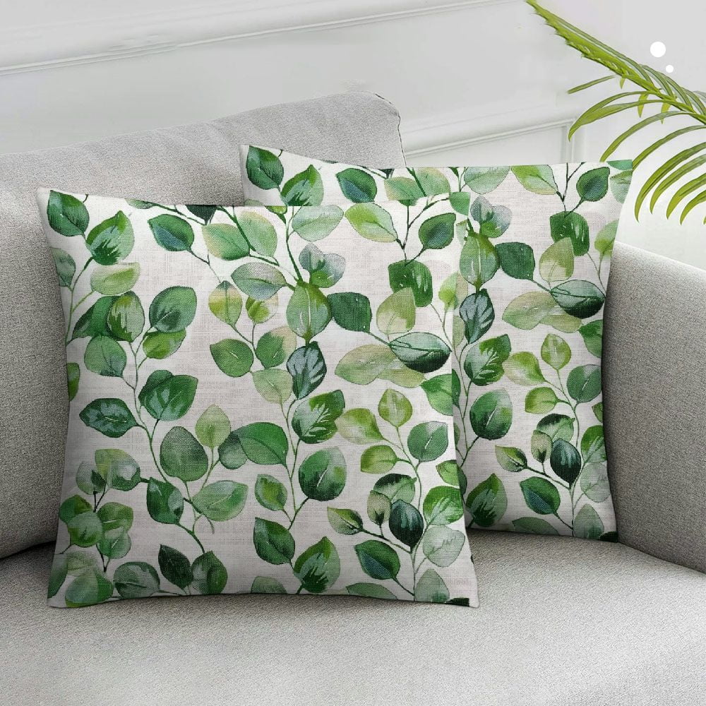 Nawypu Pillow Cover, Watercolor Green Floral Leaf Eucalyptus Round ...